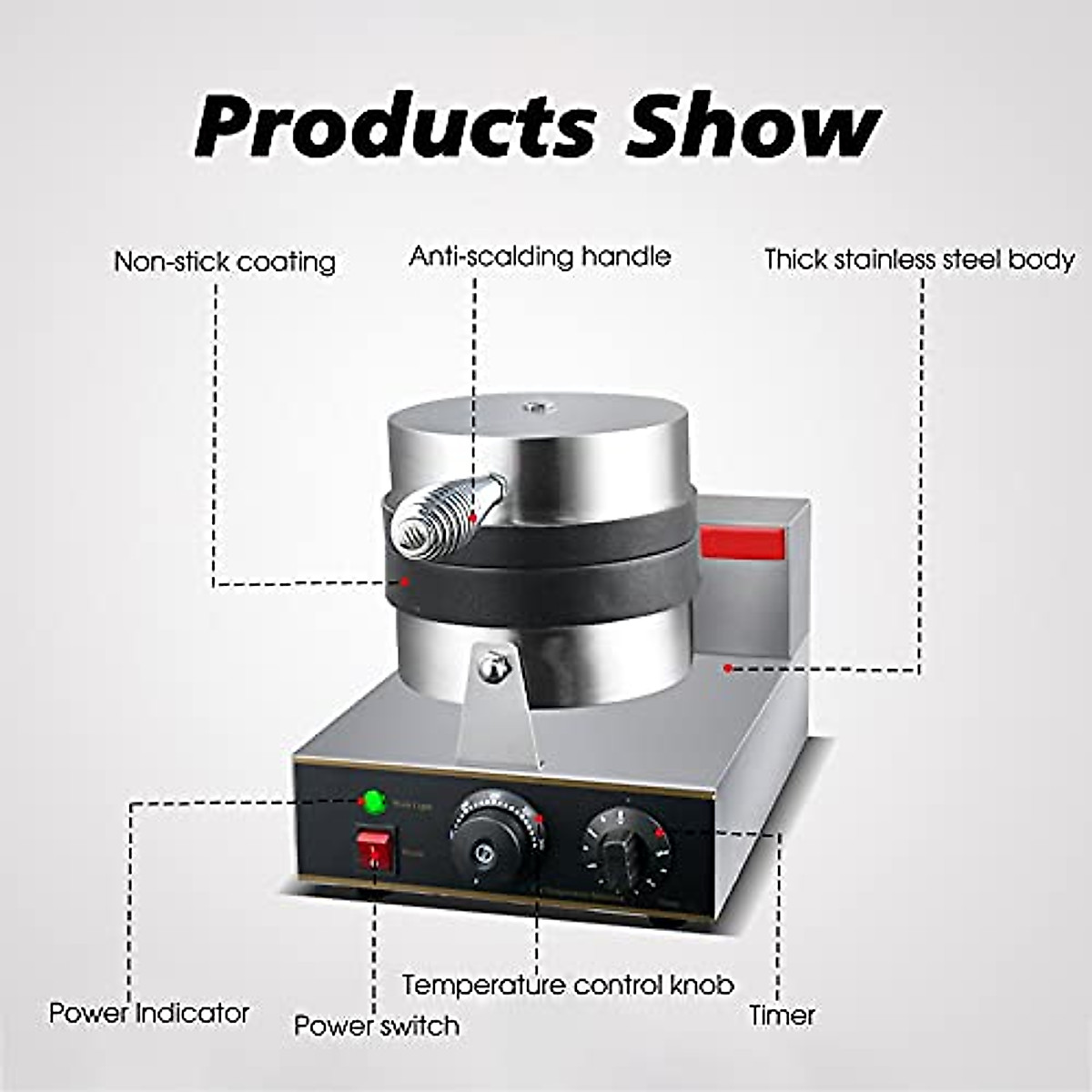 1300W Commercial Panini Press Machine, 50~300℃ Adjustment Panini Press Grill, Waffle Maker Machine with 11.5cm Bakeware, CE/FCC