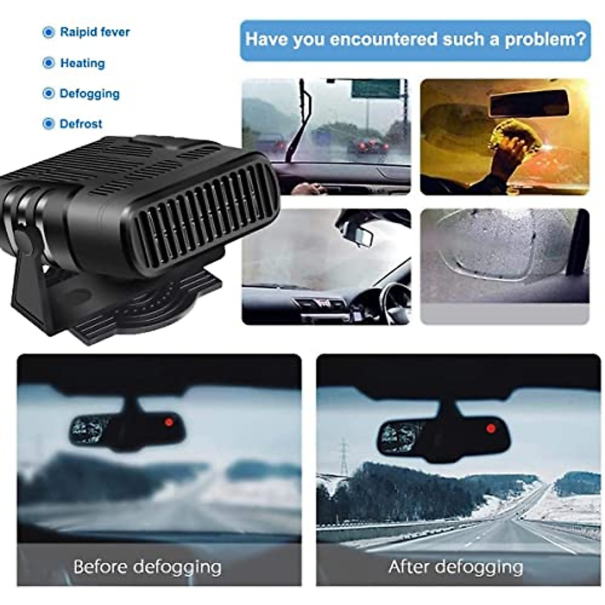 Car Heater Defroster, 2 in 1 Auto Car Windshield Heater Cooling Fan 12 Volt 120W Auto Defogger 360° Rotatable Heating Defrost