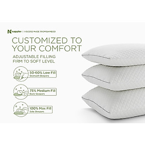 Nappler Cooling Pillow for hot Sleepers - Bed Pillows Queen Size Premium Set of 2 - Adjustable Shredded Memory Foam - Medium to Firm Pillows for Back, Stomach & Side Sleepers -Washable Cover