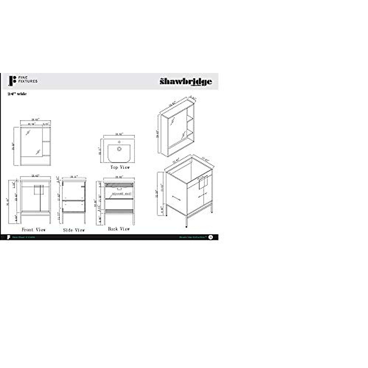 Fine Fixtures - Modern White 24" Bathroom Vanity Set, Satin Brass Hardware, Vireous China Sink Top