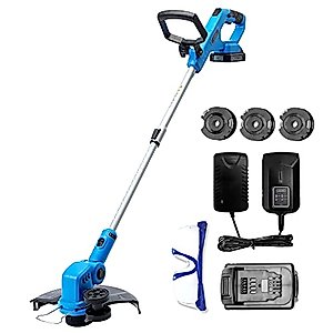 WISETOOL Weed Wacker Battery Powered, Cordless String Trimmer & Edger, 12 Inch Weed Eater with 3 Spools, Edger Lawn Tool with 90 Degree Adjustable Head, 20V 2.0Ah Battery and Fast Charger Included