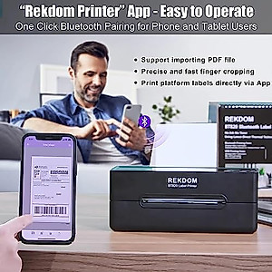 REKDOM Bluetooth Label Printer - Wireless 4x6” Shipping Label Printer for Postage and Small Business, Thermal Inkless Printer Compatible with Phone,Tablet and Windows, Amazon,Ebay,USPS.