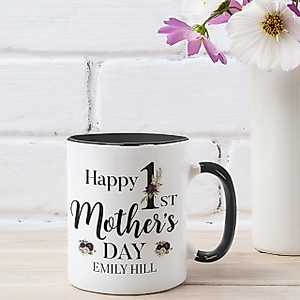 First Mothers Day Gifts, Personalized Happy 1st Mothers Day Coffee Mug w/Photo & Name, 11 or 15 Oz, 10 Colors Options, Custom Mom Mug, New Mom Gifts for Women - D1