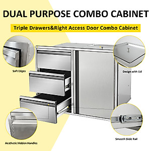 SGOLAN Outdoor Kitchen Door Drawer Combo Cabinet 28" W x 22" H x 19.5" D Stainless Steel Built-in Triple Drawers&Right Access Door Combo Cabinet for Outdoor Kitchen Island, Patio Grill Station