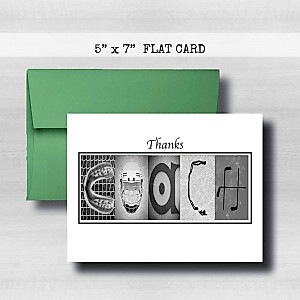 Personalized Hockey Black and White Coach Thank You Card, 5"x 7" FLAT CARD, Greeting Cards