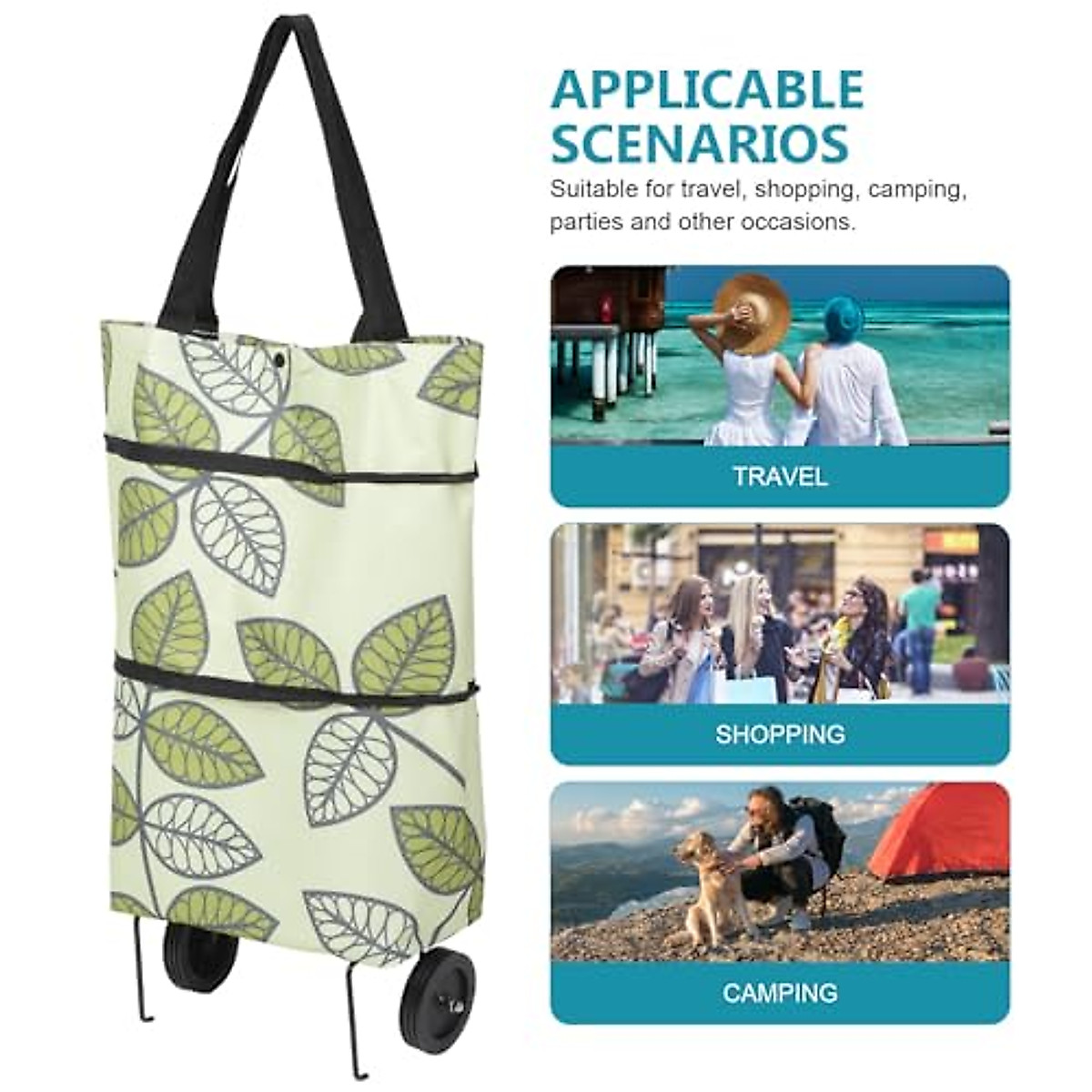 Cabilock Collapsible Trolley Bags Folding Shopping Bag with Wheels Foldable Shopping Cart Reusable Grocery Bags Shopping Trolley Bag on Wheels B