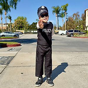 Jeowoqao Boy's Dress Up Costumes Set, Role Play Set 11-pcs Trunk Pirate, Chef, Construction Worker, Policeman Costume Fit Kids Girls Age from 3-6