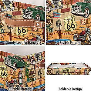 Repair Route 66 Retro Poster Cube Storage Bins 13 x 13 x 13 inch, Vintage Garage Fabric Organizer Bins Basket Boxes with PU Leather Handles Foldable Storage Cube for Clothes Bedroom Closet Shelves
