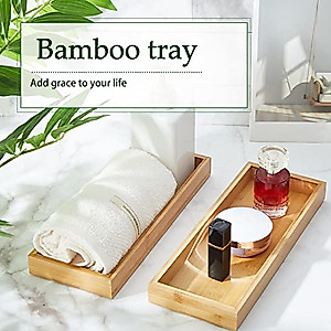 2 Pcs Bamboo Bathroom Tray Toilet Paper Storage Toilet Tank Tray Toilet Tissue Holder Organizer Box Basket with Silicone Slip Resistant at 4 Corners for Tank Kitchen Counter (11 x 4X 1 Inch)