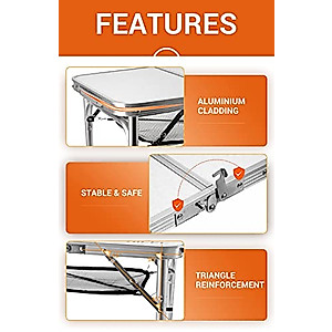 Nice C Card Table, Folding Picnic Table, Small Table, Adjustable Height Folding Table, Camping, Outdoor, Portable Lightweight Aluminum, with Carry Handle for Beach, Indoor, Office (Small)