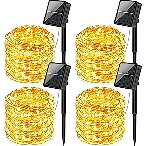 Extra-Long Solar String Lights Outdoor Waterproof - 4-Pack Each 72FT 200 LED Solar Powered Fairy Lights - 8 Modes Copper wire lights for Patio Trees Garden Party Christmas Wedding (Warm White)
