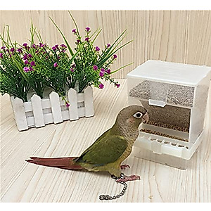 Spill-Proof No-Mess Pet Bird Feeder Parrot Automatic Feeder Seed Food Container Perch Cage Accessories for Budgerigar Canary Cockatiel Finch Parakeet Green Cheek Conures Parrotlets
