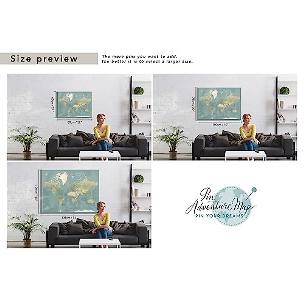 World Travel Map Pinboard on Canvas | World Map Wall Art | Detailed Push Pin Map to Mark Places Traveled (40 x 30)