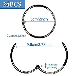 Black 24 Pack, MOVNO Shower Curtain Rings, Rustproof Decorative Shower Curtain Hooks Metal Round Shower Ring Hooks for Bathroom Shower Rod