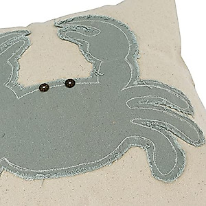 Creative Co-Op Cotton Appliqued Crab, Embroidery and Buttons Pillow, 16" L x 16" W x 2" H, Multicolor