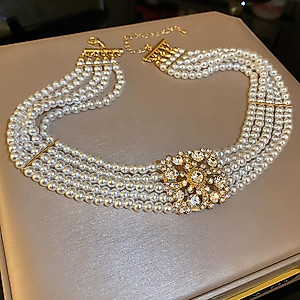 fxmimior Pearl Gold Flower Vintage Wedding Accessories Women Necklace Sexy Elegant Jewelry Choker Bar Wear