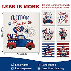 AnyDesign Happy 4th of July Swedish Dishcloths American Flag Stars Truck Gnome Kitchen Dish Towel 7x8 Patriotic Reusable Cotton Kitchen Towel for Independence Day Home Cleaning Housewarming, 6 Pack