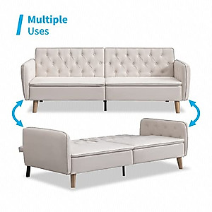 Mjkone Convertible Sofa Bed, Modern Velvet Loveseat Couch, Folding Upholstered Sleeper Sofa with Adjustable Backrest & Armrest, Couches for Living Room Apartment Office Small Space
