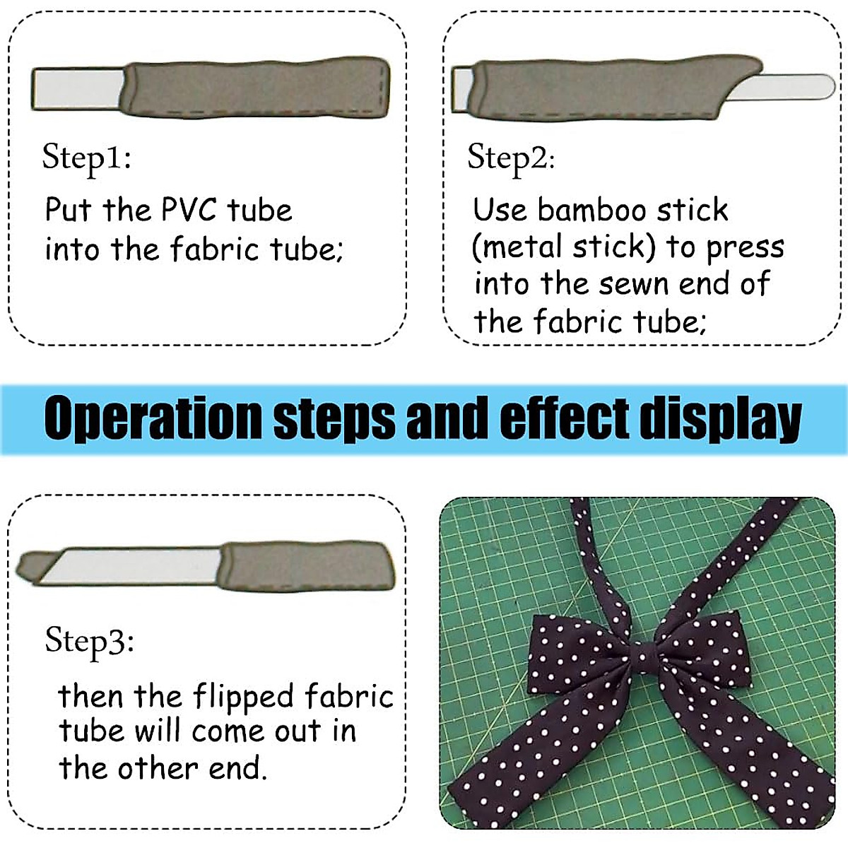 YEQIN Quick Turn Fabric Set, 3 Count, Assorted Sizes Tube Turners for Sewing DIY Tool