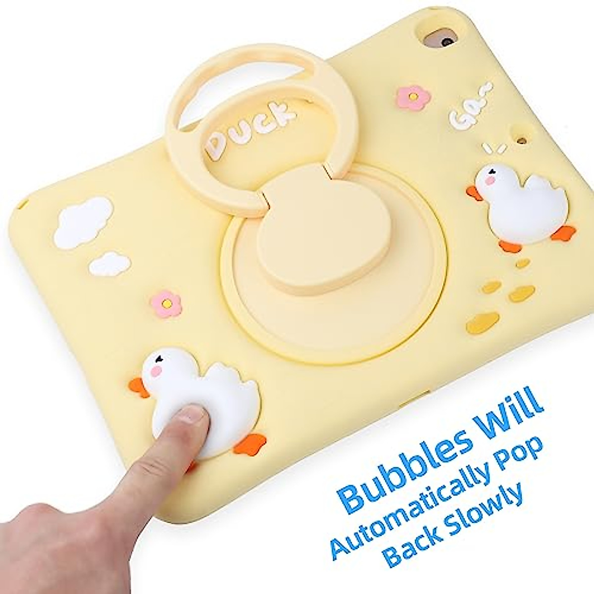 [Happy Duck] Kid's Case for iPad Mini 1/2/3,Cute iPad Mini 5th/4th Gen 7.9” Cover for Children Girls Lady with 360° Rotating Stand (iPad Mini 5/Mini 4)