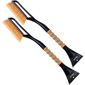 AstroAI 2 Pack 27" Snow Brush and Detachable Deluxe Ice Scraper with Ergonomic Foam Grip for Cars (Heavy Duty ABS, PVC Brush)