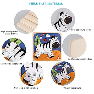 Wooden Puzzles for Toddlers 1-3,Toddler Puzzles Ages 1 2 3 4 Year Old with 6 Animal Patterns-Preschool Kids Learning Educational Montessori Toys Christmas Birthday Gifts