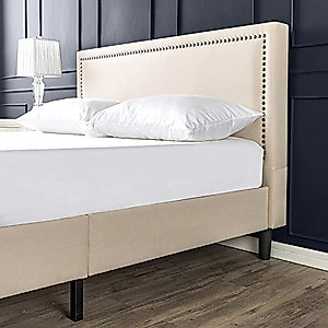 ZINUS Julio Upholstered Platform Bed Frame / Mattress Foundation / Nailhead Platform Bed Frame / Wood Slat Support / No Box Spring Needed / Easy Assembly, Queen