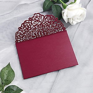 YIMIL 20 Pcs 5.12 x 7.21 inch Tri-fold Laser Cut Wedding Invitation Pocket for Wedding Quinceanera Bridal Shower Baby Shower Party Invite (Burgundy)