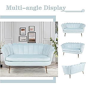 QHITTY Velvet Loveseat, 58'' Velvet Sofa Accent Couch Settee Upholstered Chair, 2 Seater Small Loveseat for Small Spaces, Living Room (Light Blue)