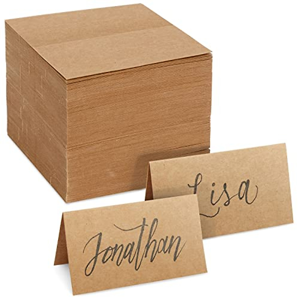 200 Pack Kraft Paper Place Cards for Table Setting, Blank Name Cards for Wedding Reception, Baby Shower, Graduation, Birthday, Table Numbers (3.5 x 2 In, Brown)