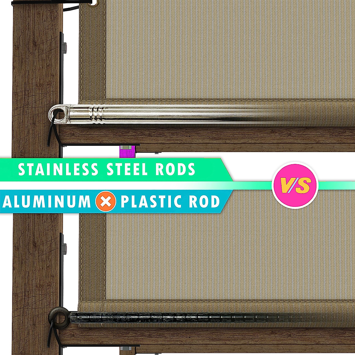 ShadeMart 14' W x 16' L Beige Custom Size Pergola Shade Cover UPF50 with Stainless Steel Weighted Rods and Grommets - Outdoor Patio Canopy Replacement - Commercial Grade 260 GSM Cloth