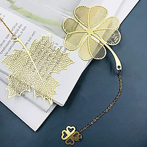 DLAND 5 Pack Metal Chain Bookmarks, Gold and Color Cutout Botanical Bookmarks for Book Lovers, Writers, Readers, Kids, Teens, Adults, Women Men
