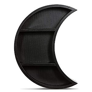 RUSTIX Rustic Black Crescent Moon Shelf - Wall Mounted Hanging Floating Shelves for Essential Oil Display or Crystal Holder - Moon Phase Hippie Celestial Boho Nursery Decor - Gothic Witchy Room Decor
