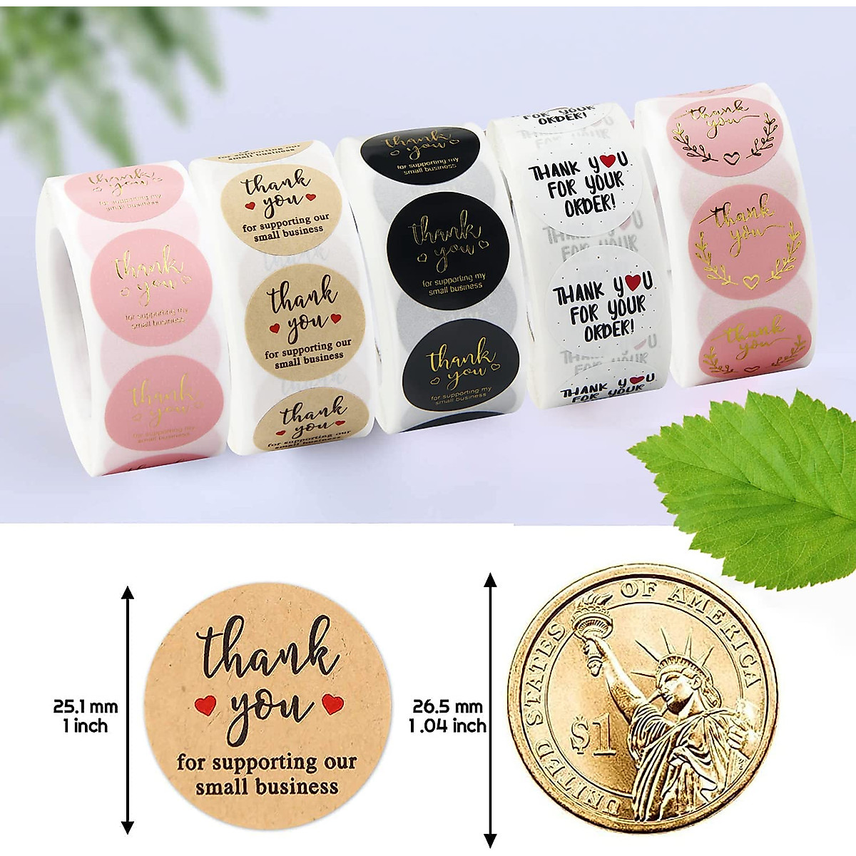 Thank You Stickers Small Business - 5 Rolls 2500 Pieces Thank You Stickers Labels for Envelopes, Bubble Mailers and Gift Bags Packaging , 1 Inch，500 Pieces Each Roll