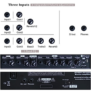 Coolmusic Portable Acoustic Guitar Amplifier, for Performers On The Go, Built-in Bluetooth (40W Battery-Powered)