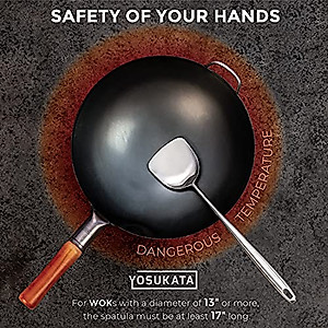 YOSUKATA 17’’ Wok Spatula and Ladle - Set of 2 Heat-Resistant Wok Tools - Universal Wok Ladle and Spatula - High-Grade Stainless Steel Cooking Utensils and Wok Accessories - Solid Wok Utensils