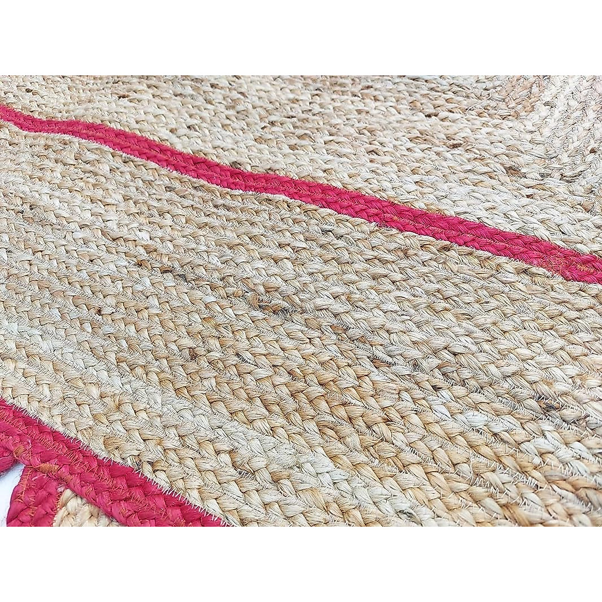 BUNDELA EXPORTS Scalloped Jute Area Rug, Floor Farmhouse Rug Natural Braided Reversible Boho Eco Large 2x12 Ft Runner Rug (RED)