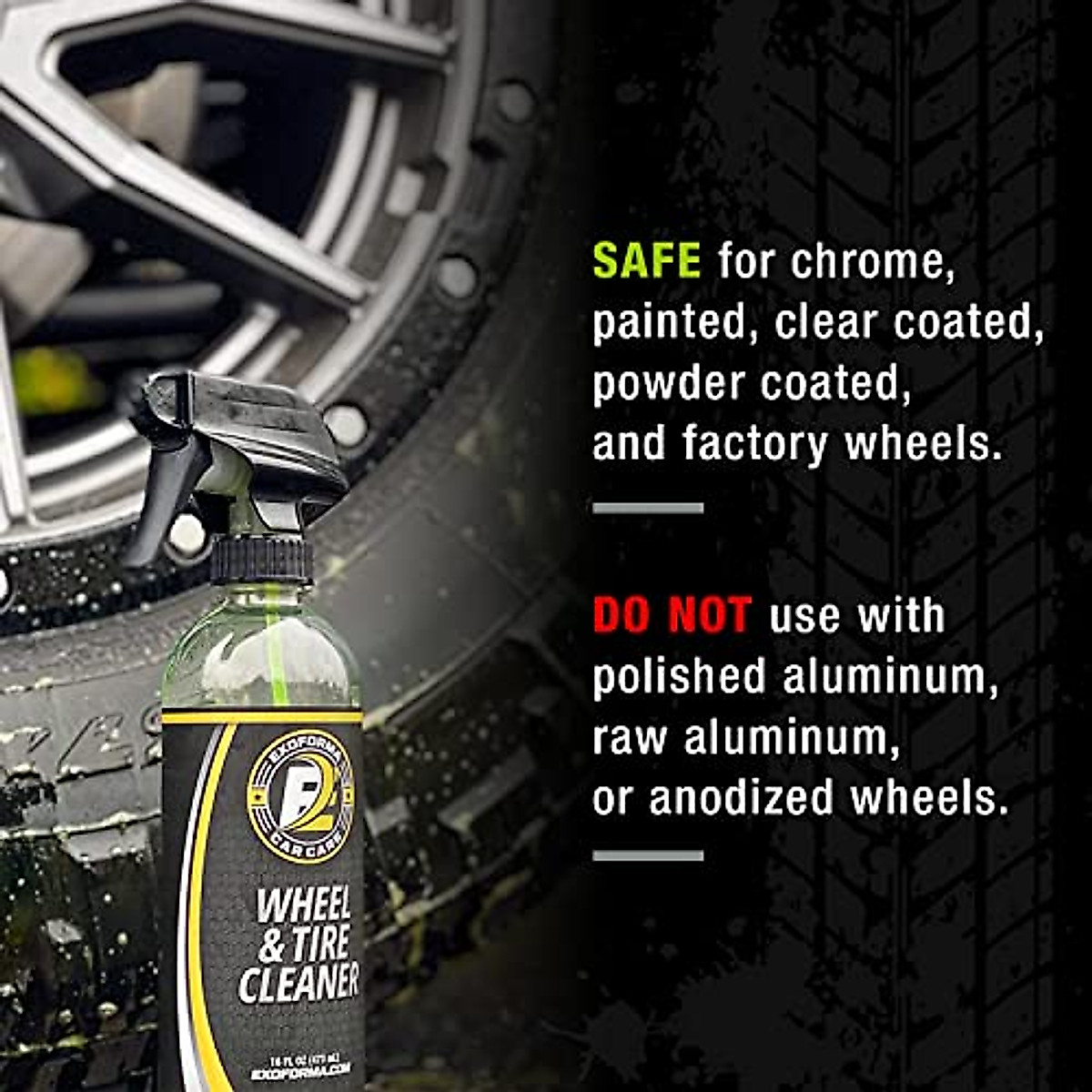ExoForma Wheel & Tire Cleaner - Removes Built-Up Brake Dust, Dirt & Grime - Improves Dressing Performance - 2-in-1 Formula - Chosen by Pros - Spray Foaming Application - Safe on Most Wheels