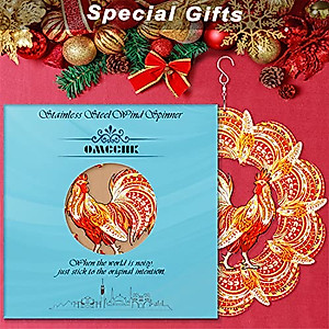 Rooster Wind Spinner Hanging, 3D Wind Spinners Outdoor Garden Decor, 12in Cock Spinning Yard Art Metal Large Ornaments, Stainless Steel Wind Catcher Chicken for Backyard, Red Gold Wind Sculptures Gift
