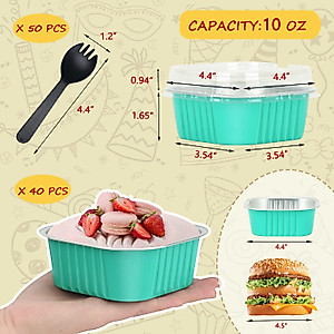 10oz Aluminum Brownie Pans 40 Pack,LNYZQUS Square 4”X4” Disposable Ramekins Cupcake Liners With Lids,Mini Cake Baking Pans,Large Muffin Tin Holders For Catering Gathering-Cyan Blue