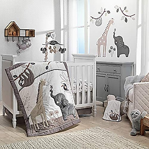 Lambs & Ivy Baby Jungle Animals Gray/Tan Musical Crib Mobile Soother Toy