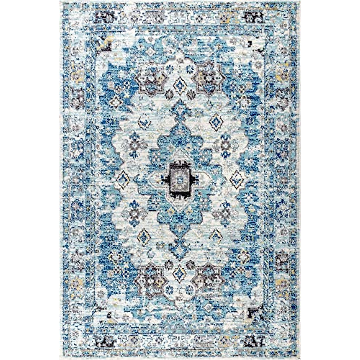 JONATHAN Y Modern Persian Boho Vintage Medallion Cream/Blue 3 ft. x 5 ft. Area-Rug, Bohemian, Easy-Cleaning, for Bedroom, Kitchen, Living Room, Non Shedding (MDP202A-3)