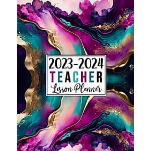 Teacher Lesson Planner 2023-2024: Large Weekly and Monthly Teacher Organizer Calendar | Lesson Plan Grade and Record Books for Teachers (Pink Purple and Teal Cover)