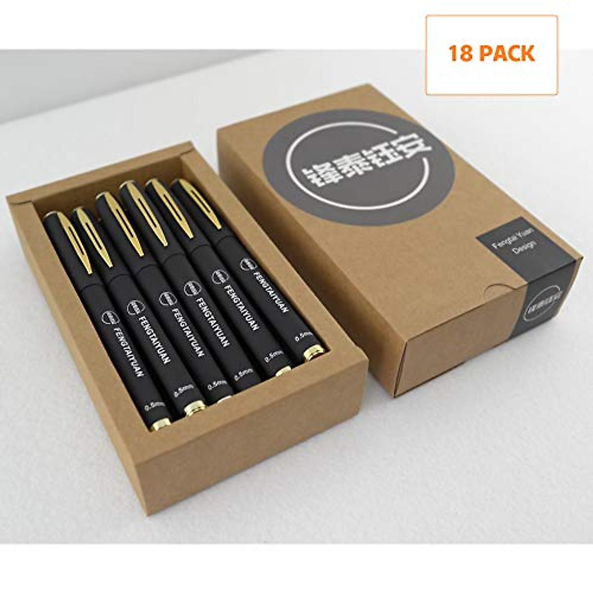Fengtaiyuan P18, 0.5mm Black Gel Pens, Gel Ink Rollerball Pens for Office, Extra Point, Matt Type, 18 Pack