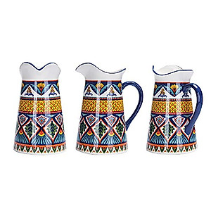 Bico Havana Ceramic 2.5 Quarts Pitcher with Handle, Decorative Vase for Flower Arrangements, Dishwasher Safe