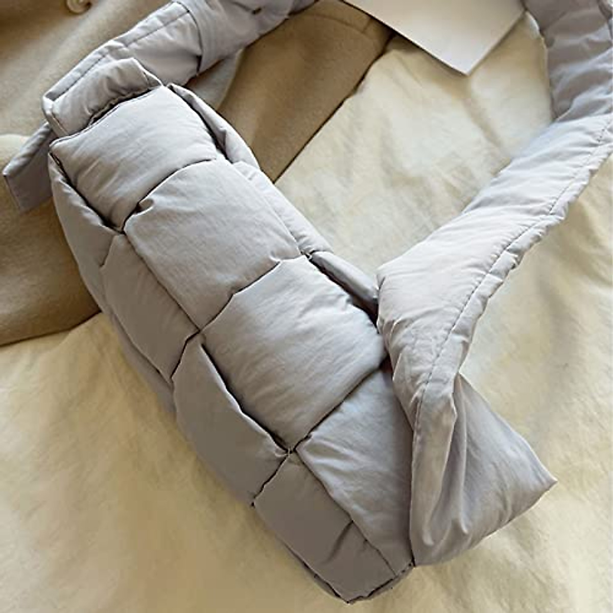 Weayouth Cotton Padded Cassette Tote Bag Puffer Crossbody Shoulder Woven Designer Purses Puffy Down Handbag For Women 2022 (Grey)