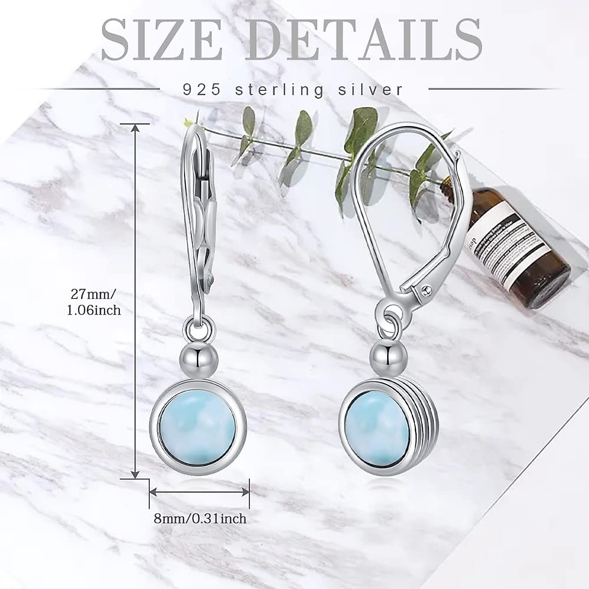Dorunmo Larimar Earrings for Women 925 Sterling Sliver Larimar Jewelry Dainty Minimalist Leverback Earrings