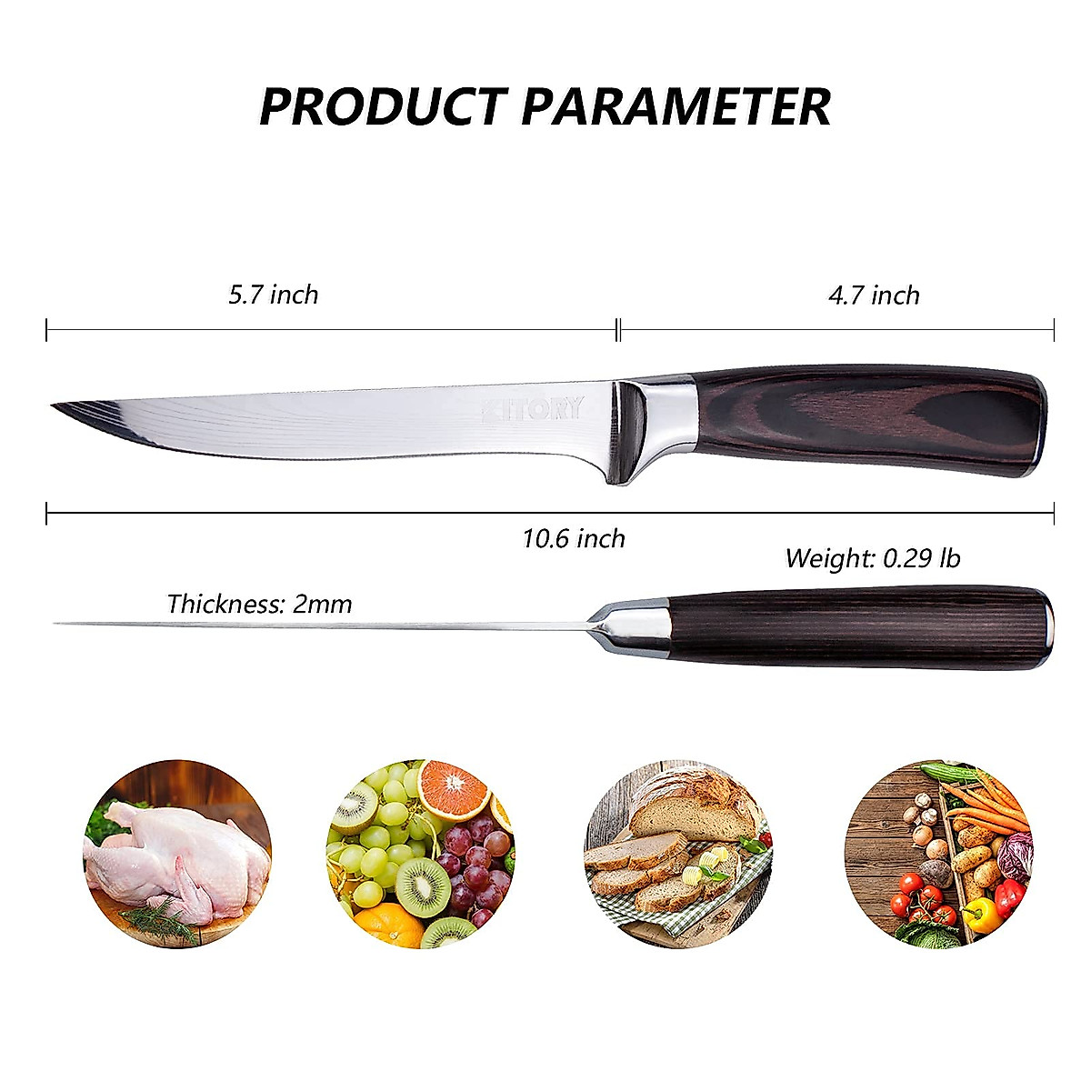 Kitory Boning Knife 6", Carving Knife Fillet Knife with Sheath, Ergonomic & Pakkawood Handle, 2023 Gift