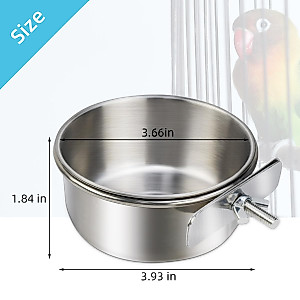 2 Pack Stainless Steel Bird Bowls for Cage Parrot Food Water Bowl Bird Feeding Dish Cups Parrot Food Water Feeder Pet Hanging Bowl Crate Coop Cups with Clamp Holder for Small Animal Dog Parakeet