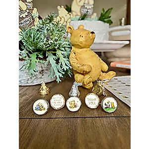 108 Pcs Cute Winnie Stickers 0.75 Inch Thank You Stickers Mini Kisses Labels Chocolate Candy Stickers The Pooh Baby Shower Decorations 1 st Birthday Party Favors